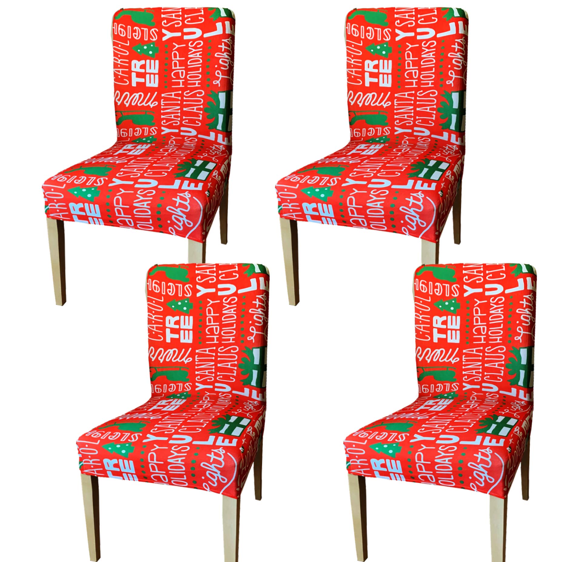 JOYIN 4 Pcs Stretch Chair Covers Christmas Removable Washable Dining Room Chair Protector Slipcovers for Christmas Home Decor Holiday Seat Cover
