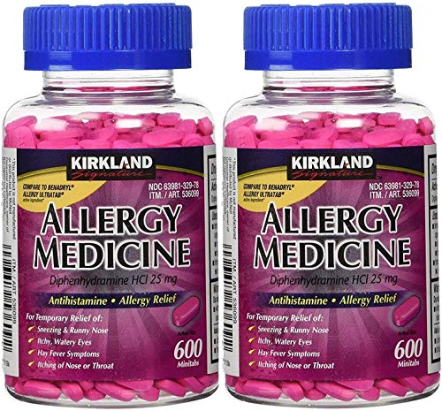 Kirkland Signature Allergy Medicine Diphenhydramine 25 Mg 600 Count (Pack of 2)