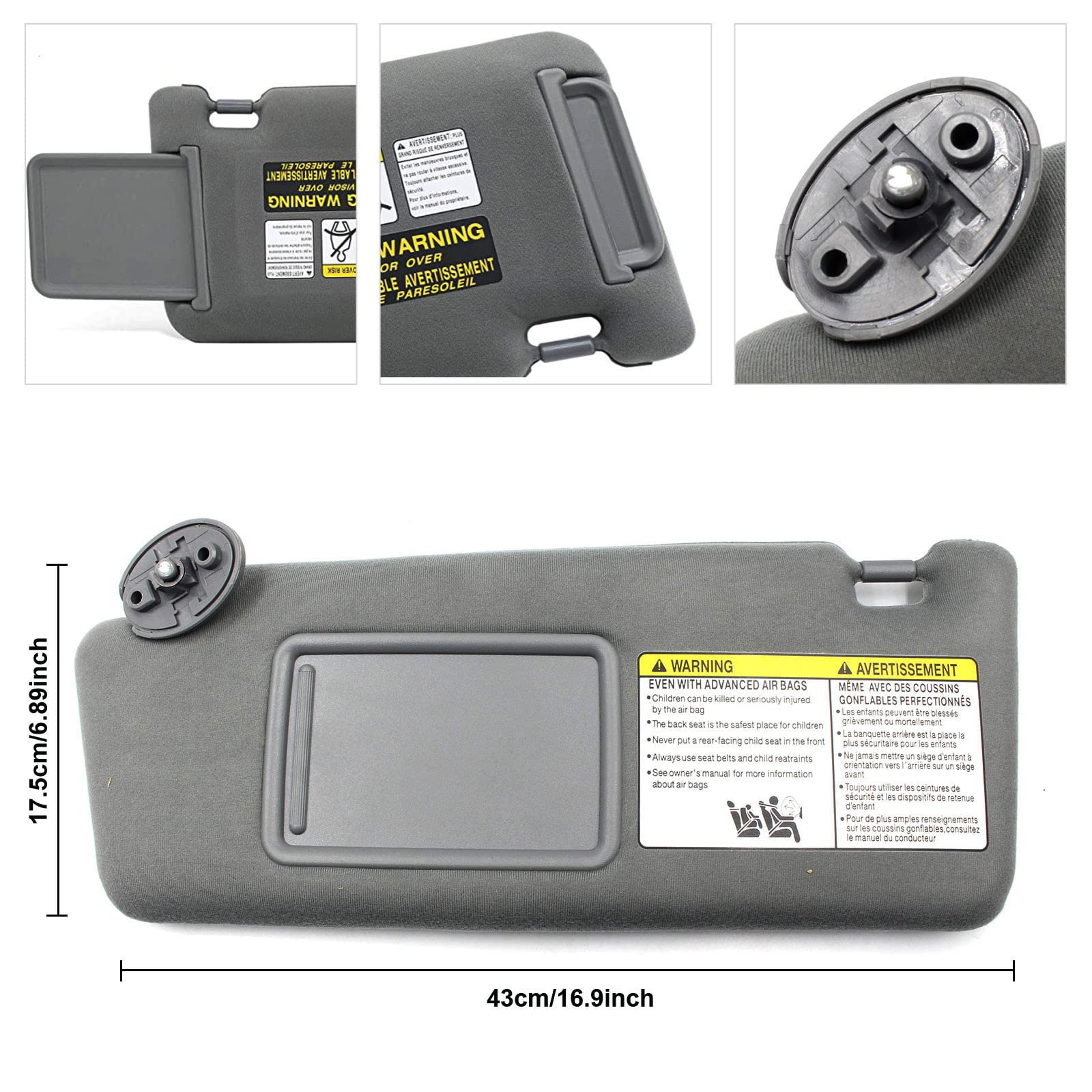 Left Driver Side Sun Visor Gray Without Sunroof Compatible with Toyota Tacoma 2005 2006 2007 2008 2009 2010 2011 2012 Replaces # 74320-04181-B1