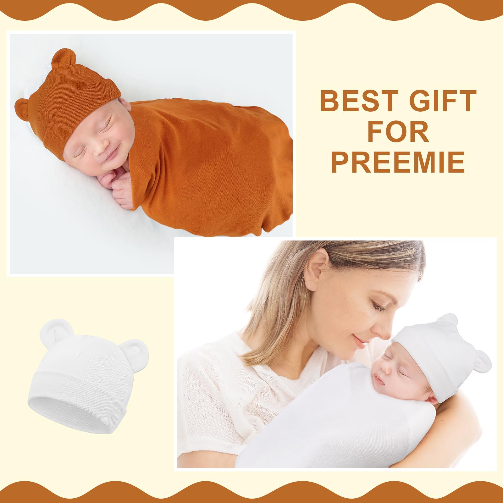 Liitrsh 3 Pack Preemie Swaddle Blankets and Hat Set Preemie Baby Boy Clothes Swaddle Set Preemie Wrap Receiving Blankets Preemie Hat for Preemie Girls