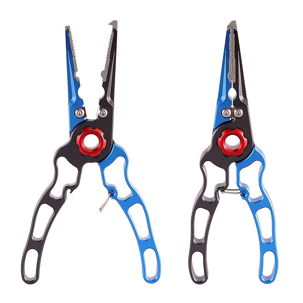 MengK Aluminium Fishing Pliers Hook Remover Pliers Fish Holder Split Ring Tool Clip Clamp Line Cutters with Lanyard and Storage Bag