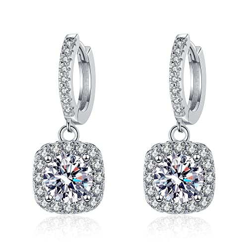 Moissanite earrings,1.0ct D Color VVS1 Clarity Brilliant Round Cut Moissanite Drop Earrings, 925 Sterling Silver diamond Drop Dangle Earrings