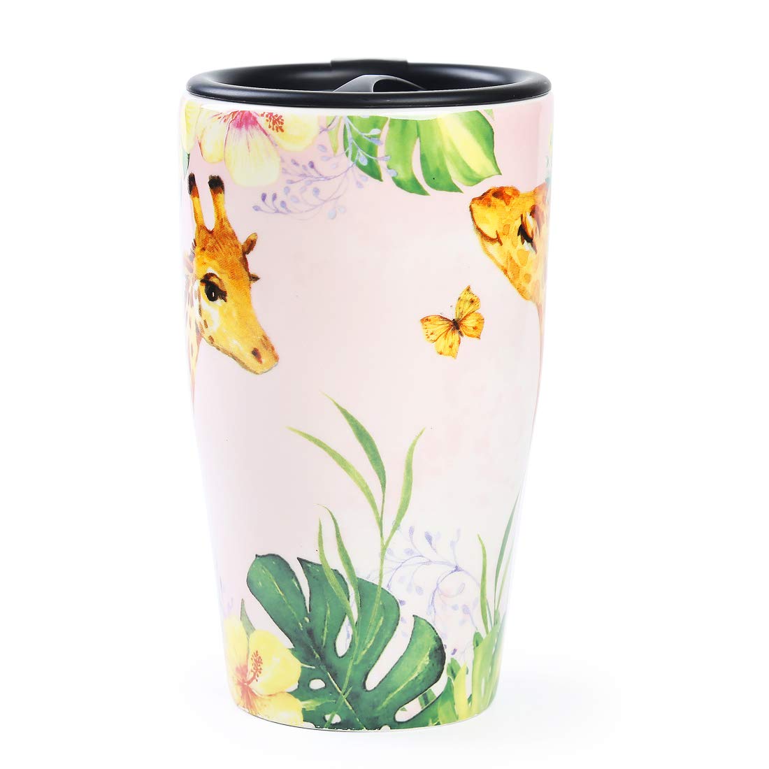 Minigift Ceramic Coffee Mug,Travel Cup with Lid,Handmade Milk Mug 16oz-Giraffe