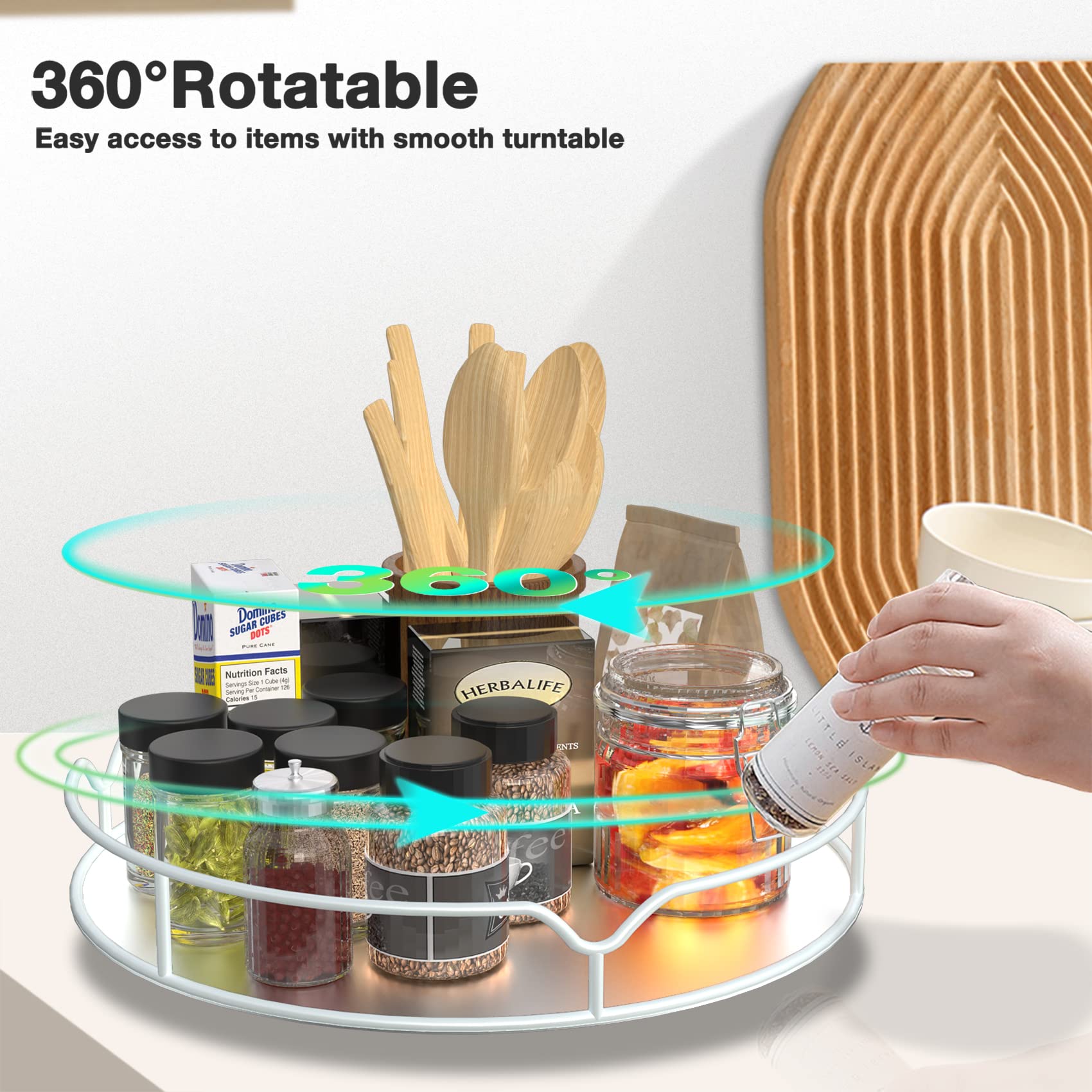 Lazy Susan Turntable Organizer - 11" Metal Rotating Spice Rack for Cabinet Pantry Refrigerator, White