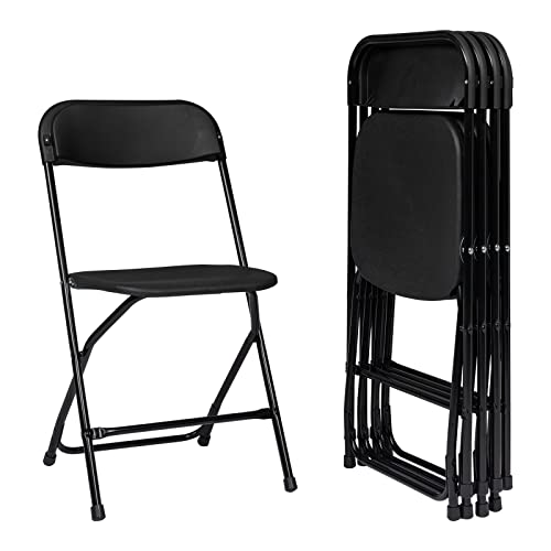 Husyop 5 Pack Plastic Folding Chair,Portable Stackable Seat with Frame 260lb, Commercial Chair for Wedding Party Picnic Event,Black