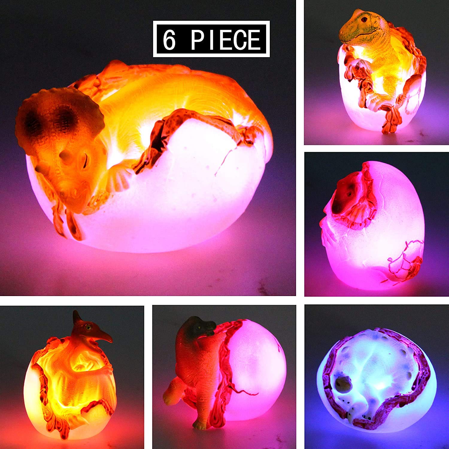 JOYIN 6 Pcs Pre Filled Easter Eggs with Light-up Floating Hatching Dinosaur Bath Toys, 4” Toys Filled Easter Eggs for Easter Basket Filler, Easter Eggs Hunt, Easter Theme Party Favors