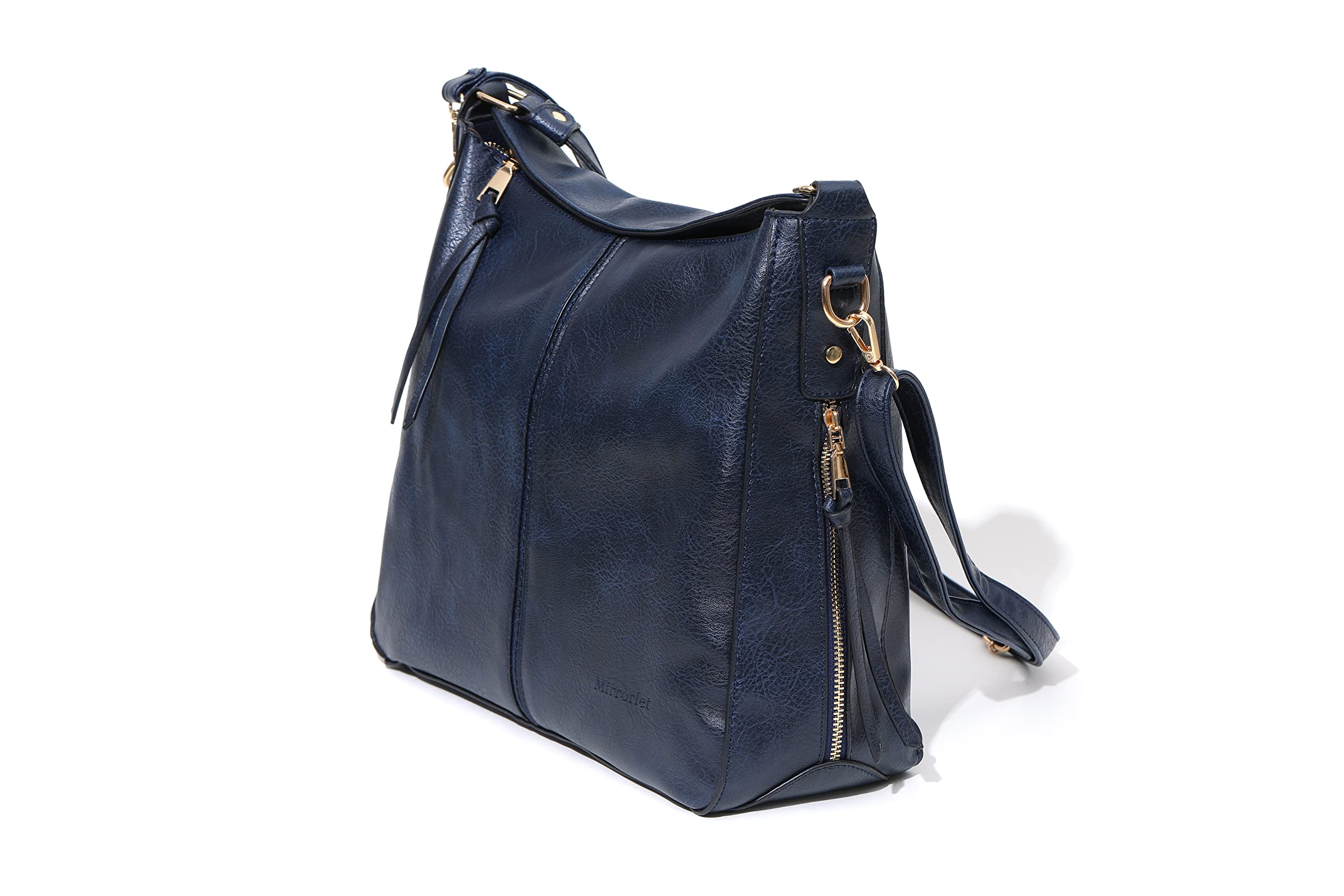 MIRRORLET Women’s Long Handle Bag (BLUE) Tote Bags for Women with three ZIPPERED POCKETS. Shoulder bag for working and informal activities. (Environmentally friendly non leather from animals’ skin).