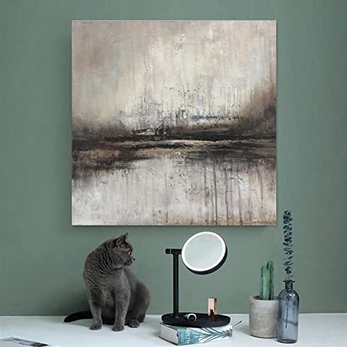 Hand Painted Abstract Original Black & White Oil Painting Modern Minimalists Textured Artwork Canvas Wall Art Home Wall Decor Paintings 20x20inch(50x50cm)