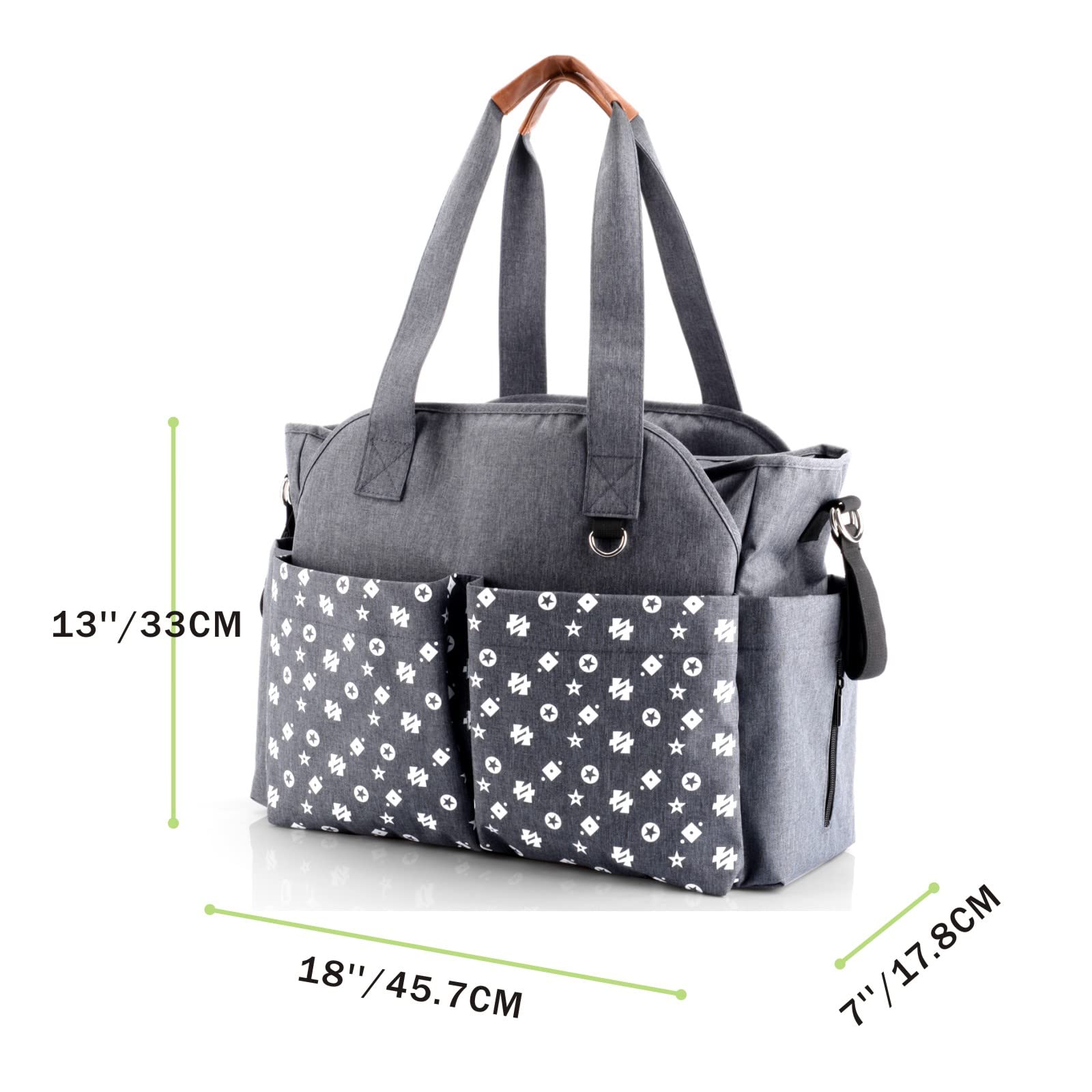 Jenleestar Diaper Tote Bag, Diaper Changing Handbag with Stroller Straps & Shoulder Strap for Hospital & Maternity, Large Capacity Baby Weekender Travel Bag(Grey)