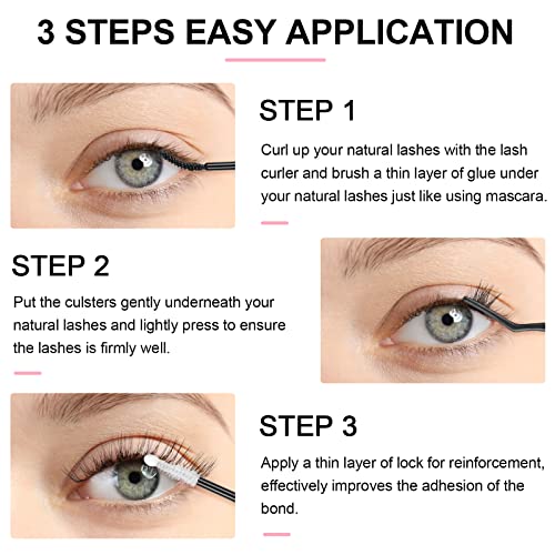 KISSXIAOYA Cluster Eyelash Extensions Kit, DIY Lashes Extension Kit with Lash Bond & Seal and Applicator, 144 Pcs 0.10mm 56D 9-15mm Mixed Wide-stem Lash, Individual at Home (Cluster Kit)