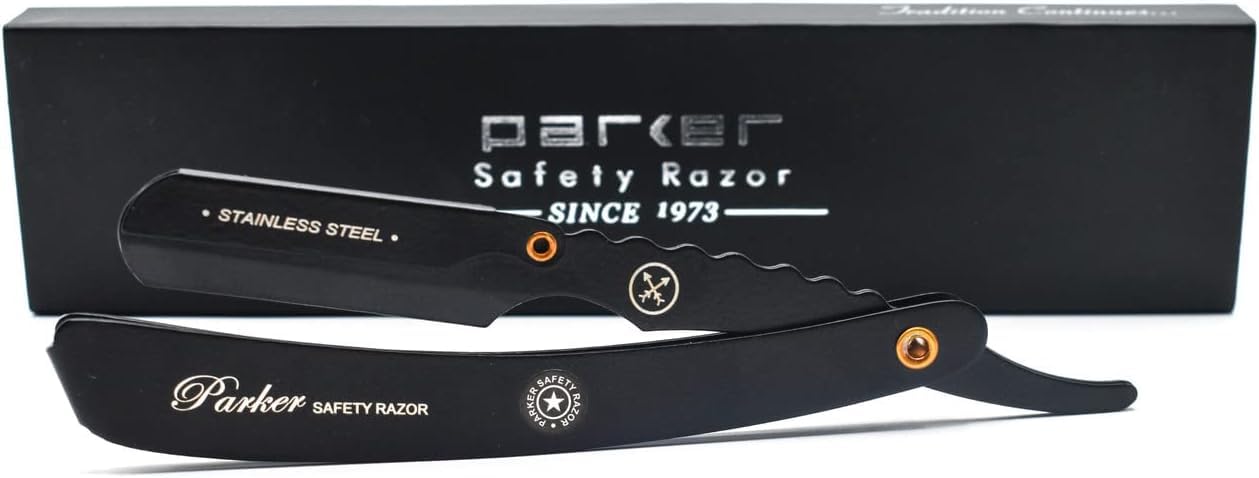 Parker SRXBLK Stainless Steel Clip Type Barber Straight Barber Razor & 5 Blades - Black Finish - **JUST INTRODUCED FOR 2023**