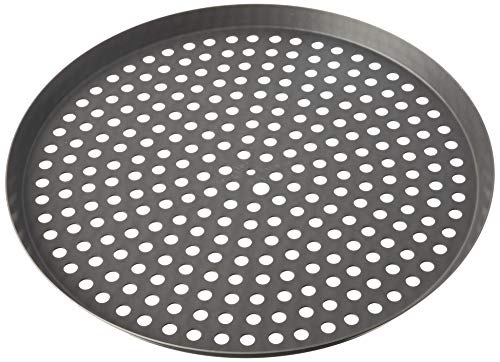 Lloyd Pans Perforated Pizza Cutter Pan, Pre-Seasoned PSTK, Anodized Aluminum, 14 inch by .75 inch deep