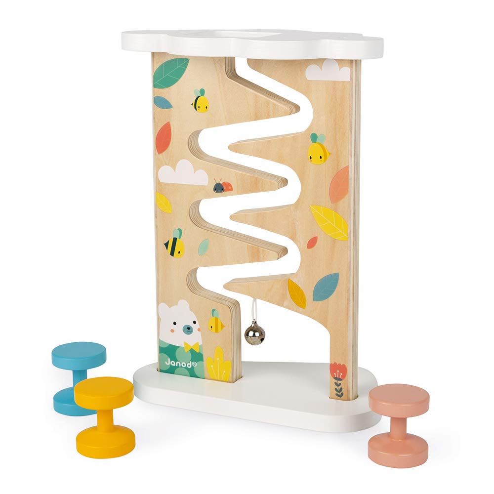 Janod Pure 4 pc Wooden Pastel Bee & Bear Ball Track - Ages 12+ Months - J05153