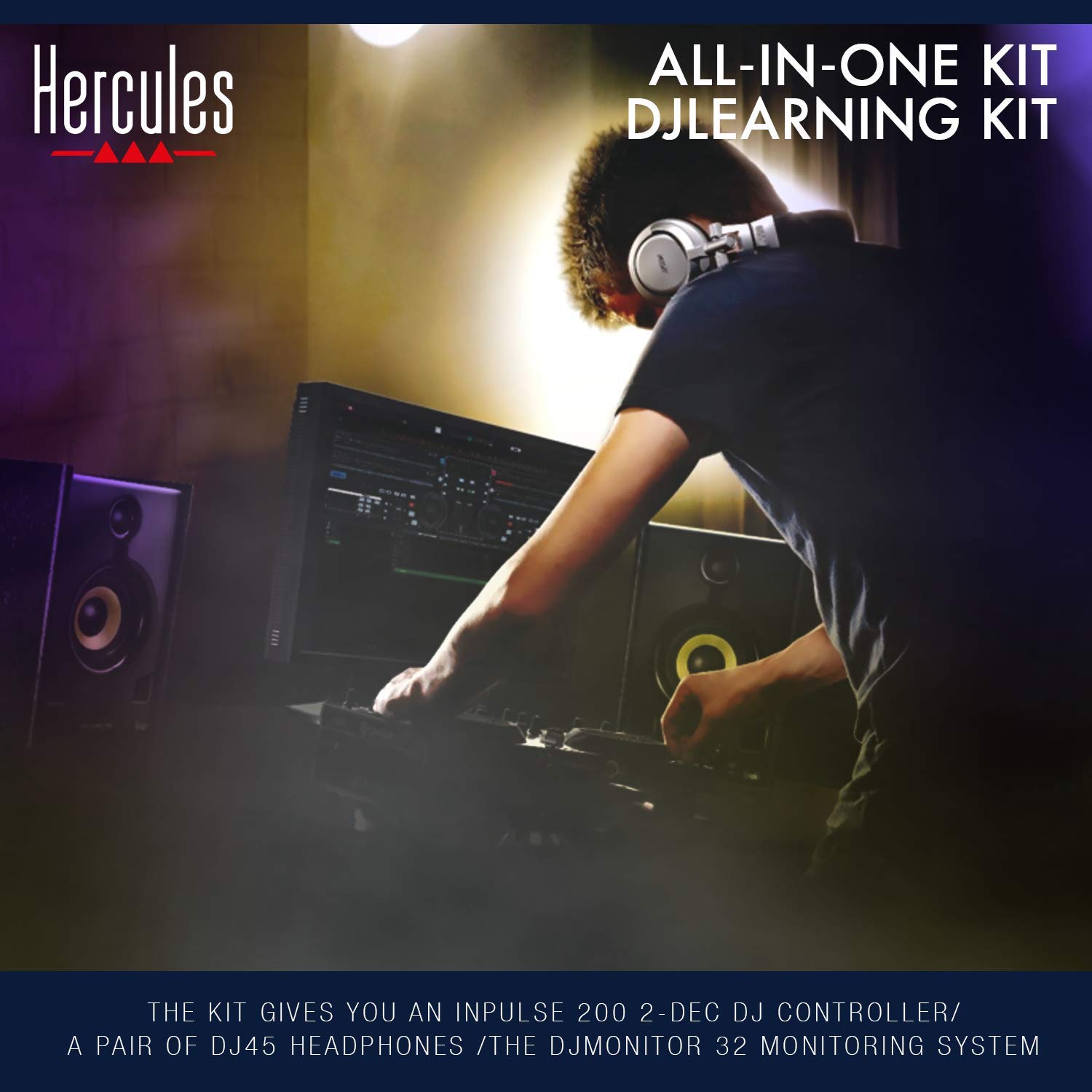 Hercules All-In-One DJLearning Kit with DJControl Inpulse 200 Compact DJ Controller, DJMonitor 32 & HDP DJ45 Headphones + Xpix Headphone Case, Xpix Headphone Hanger & Monitor Isolation Pads
