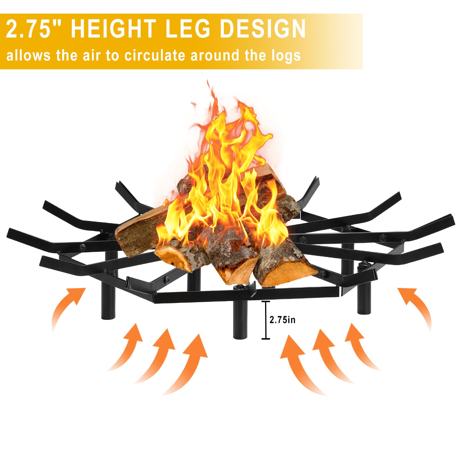 MOOACE Fireplace Grate,24 inch Heavy Duty Solid Steel Firep Pit Grate， Wood Stove Burning Rack Holder for Indoor Hearth Outdoor Firepit