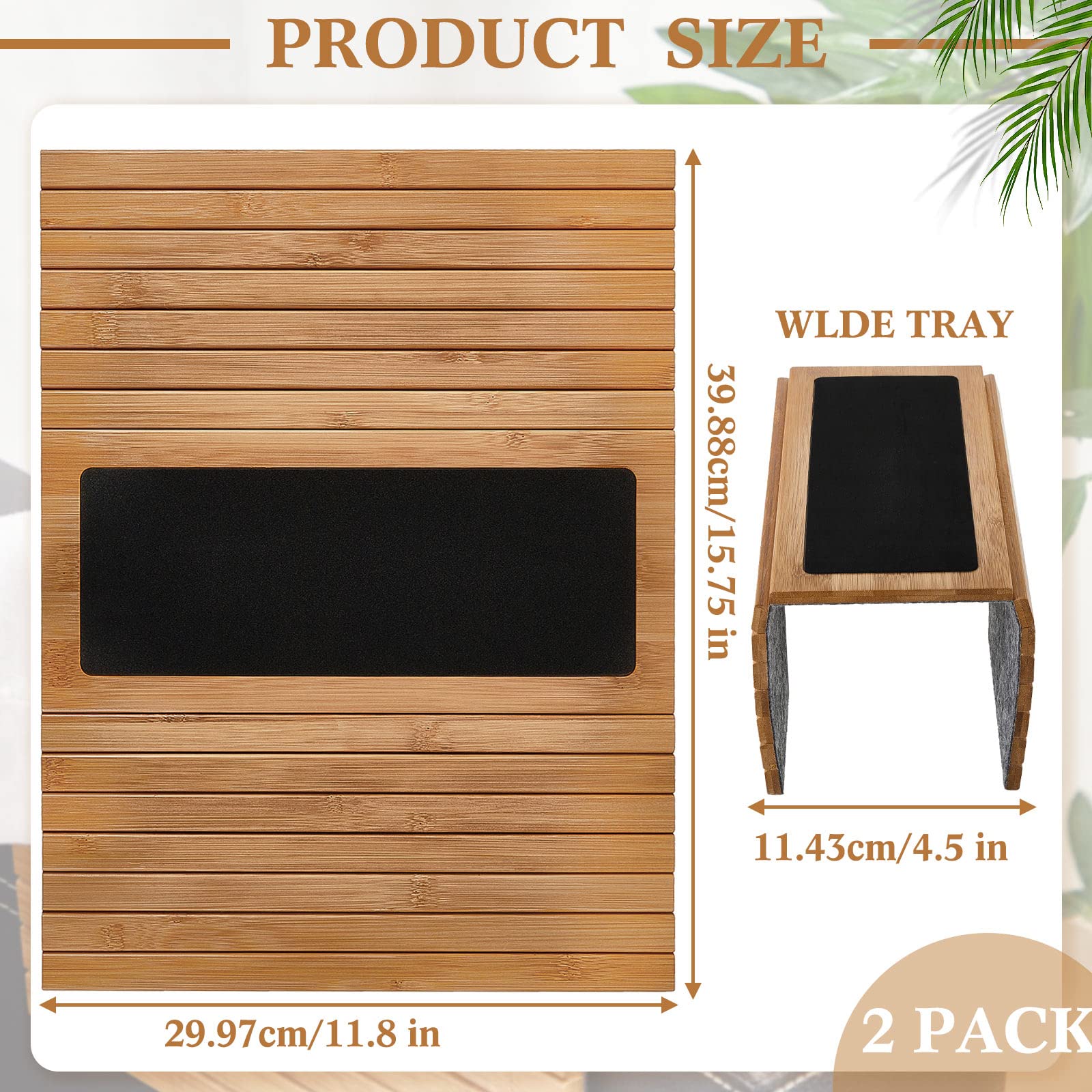 Maitys 2 Set Bamboo Wood Sofa Arm Tray TV Side Table for Couch Anti Slip Armrest Organizer Protector Drink Holder Drink Coaster Remote Caddy for Chair Birthday Housewarming Wedding Gifts