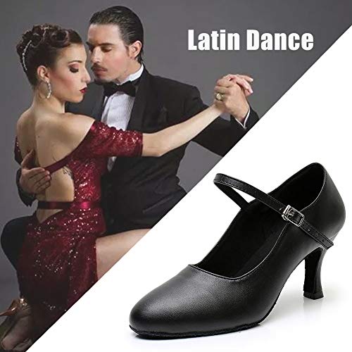 JUODVMP Character Shoes for Women Dance Shoes 1920‘s Swing Tango Shoes with Kitten Heel Model L042 Black,8.5 US