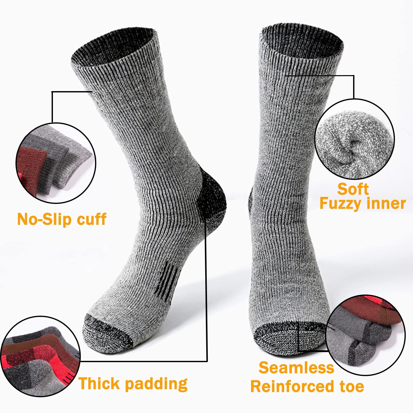 NuanSumm Thermal Socks for Men and Women,Merino Wool Hiking Socks Warm Cushioned Crew Winter Boot Sock