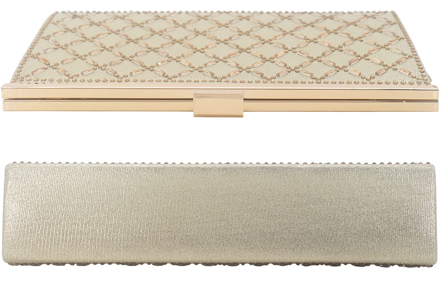 Metal Top-Handle Women Evening Clutch Purse Bag Crystal Rhinestone Handbags Gold Medium