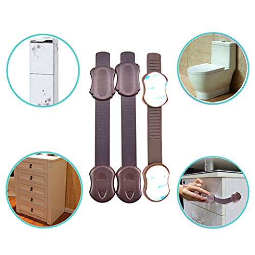 Huture Multipurpose Child Proof Safety Baby Proofing Cabinet Locks with Adhesives Adjustable Strap Latches to Cabinets Drawers Cupboard Oven Fridge Closet Seat Door Window Brown 6pcs