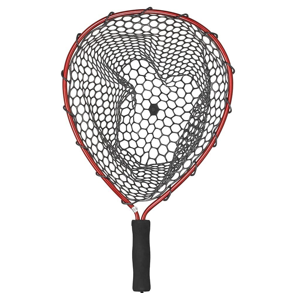 MengK Fishing Net Soft Silicone Fish Landing Net Aluminium Alloy Pole EVA Handle with Elastic Strap and Carabiner Fishing Nets Tools Accessories for Catching Fishes
