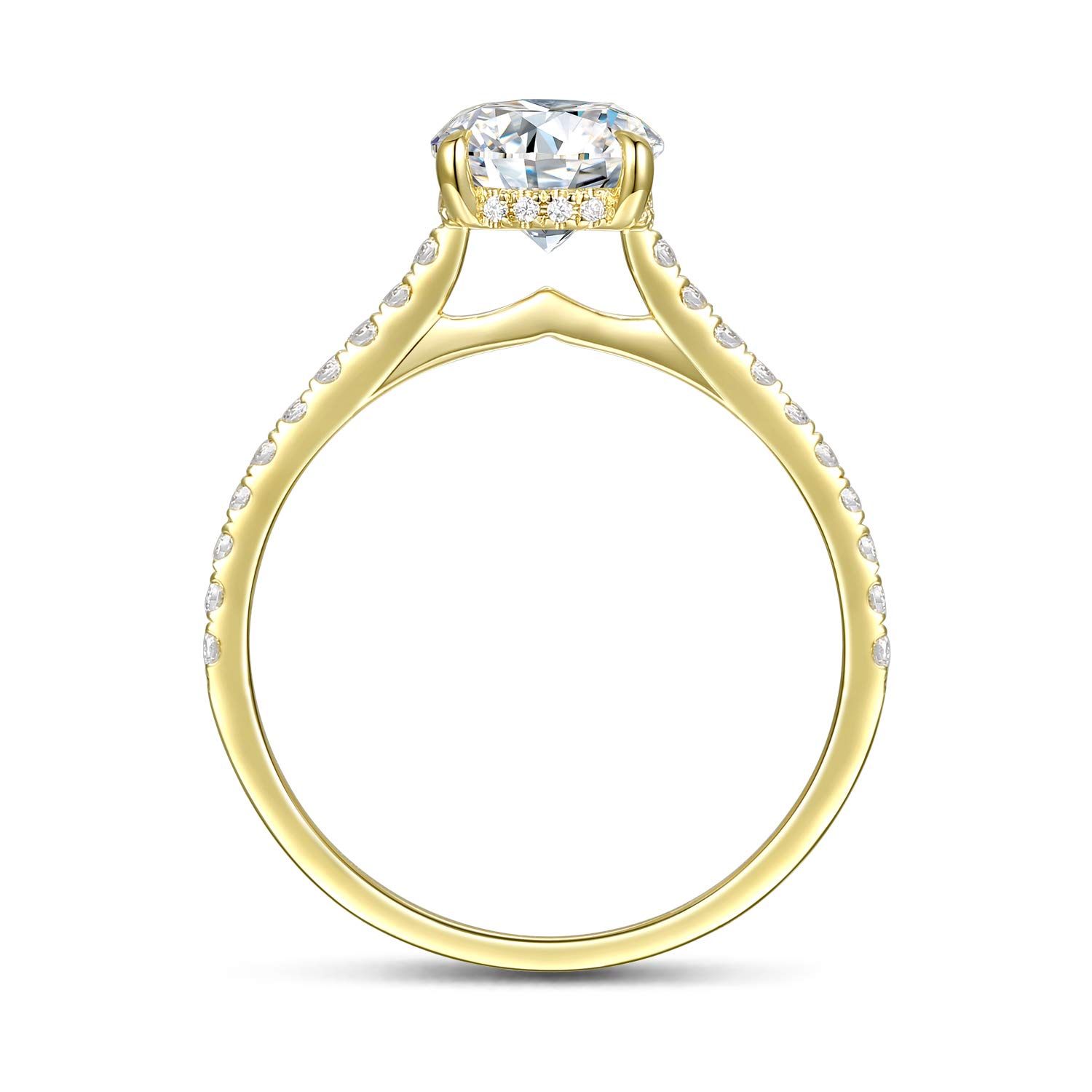 Lamrowfay 4-Prong Set 14k Solid Gold 1CT 6.5mm CZ Simulated Diamond Engagement Ring Promise Bridal Ring (yellow-gold, 8.5)