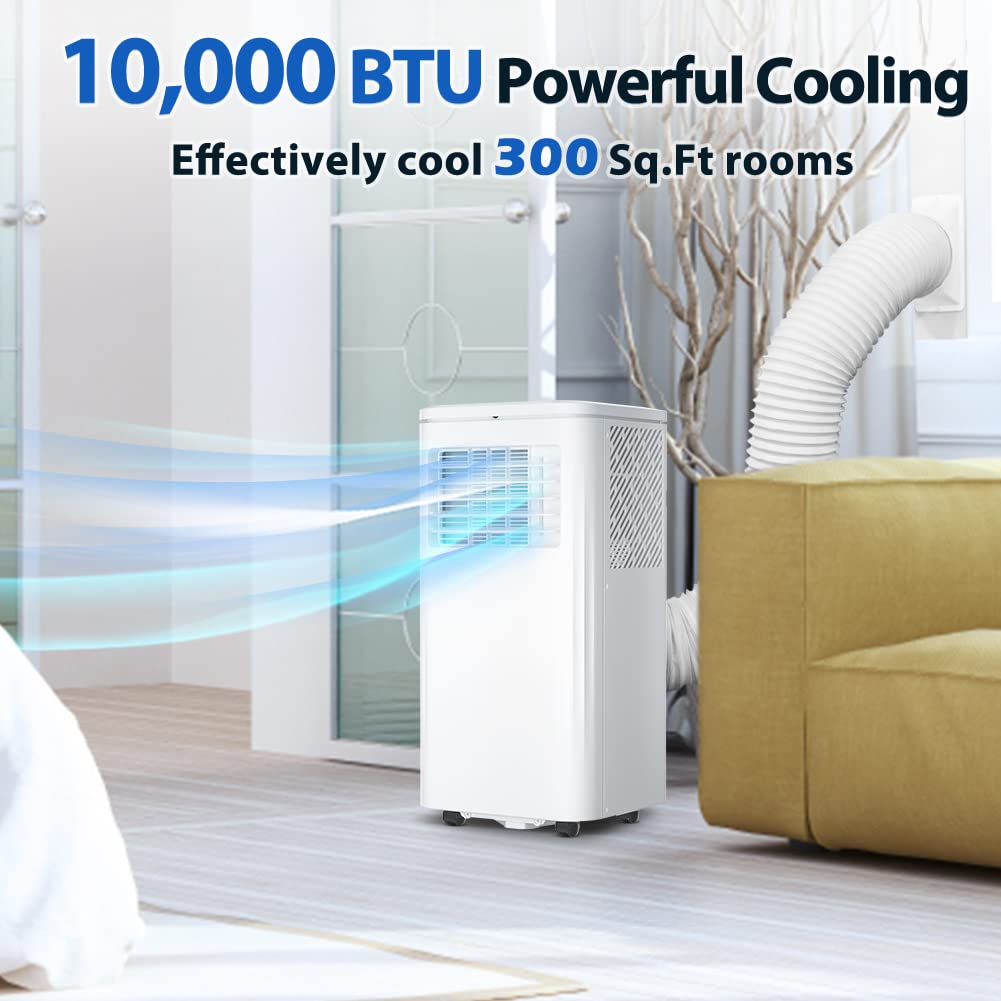 Portable Air Conditioners, 10000 BTU Portable AC Unit with Dehumidifier, Fan, Remote Control, 24H Timer, Freestanding Air conditioner for Cooling 300 Sq.Ft. Rooms, Low Noise