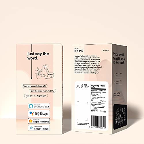 LIFX L3A19LW06E26CA White, A19 Wi-Fi Smart LED Light Bulb, Warm, Dimmable, No Bridge Required, Compatible with Alexa, Hey Google, Apple HomeKit (2 Pack)
