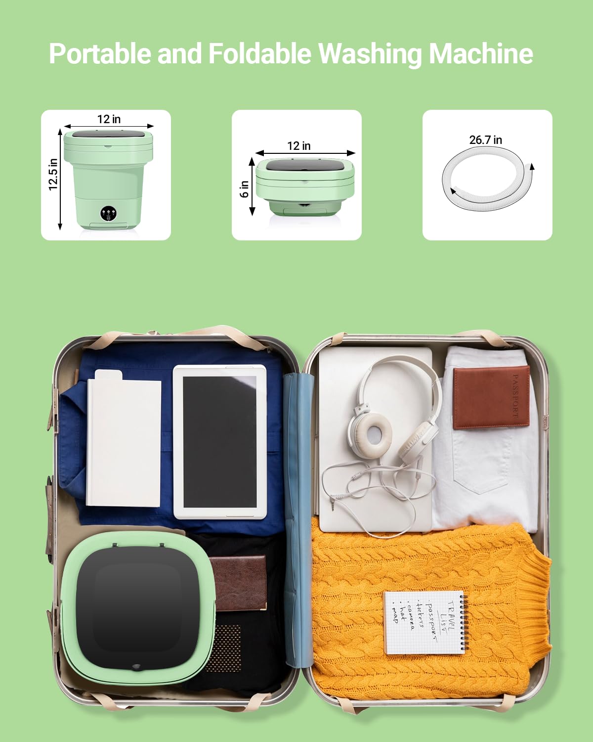 Portable Washing Machine, 11L Upgraded Large Capacity Foldable Mini Washer, Small Washing Machine for Apartment Travel Laundry Camping, RV Dorm, Purple