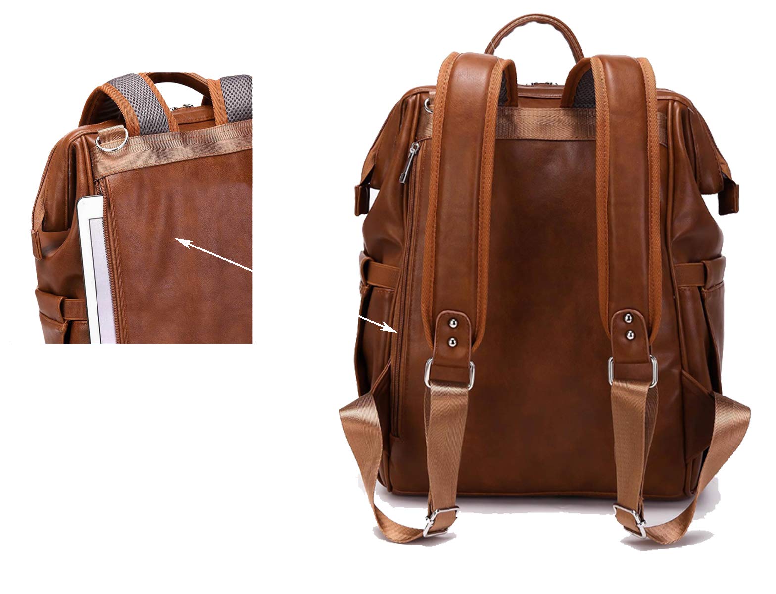 LCY PU Leather Large Backpack Baby Diaper Bag Set-Brown