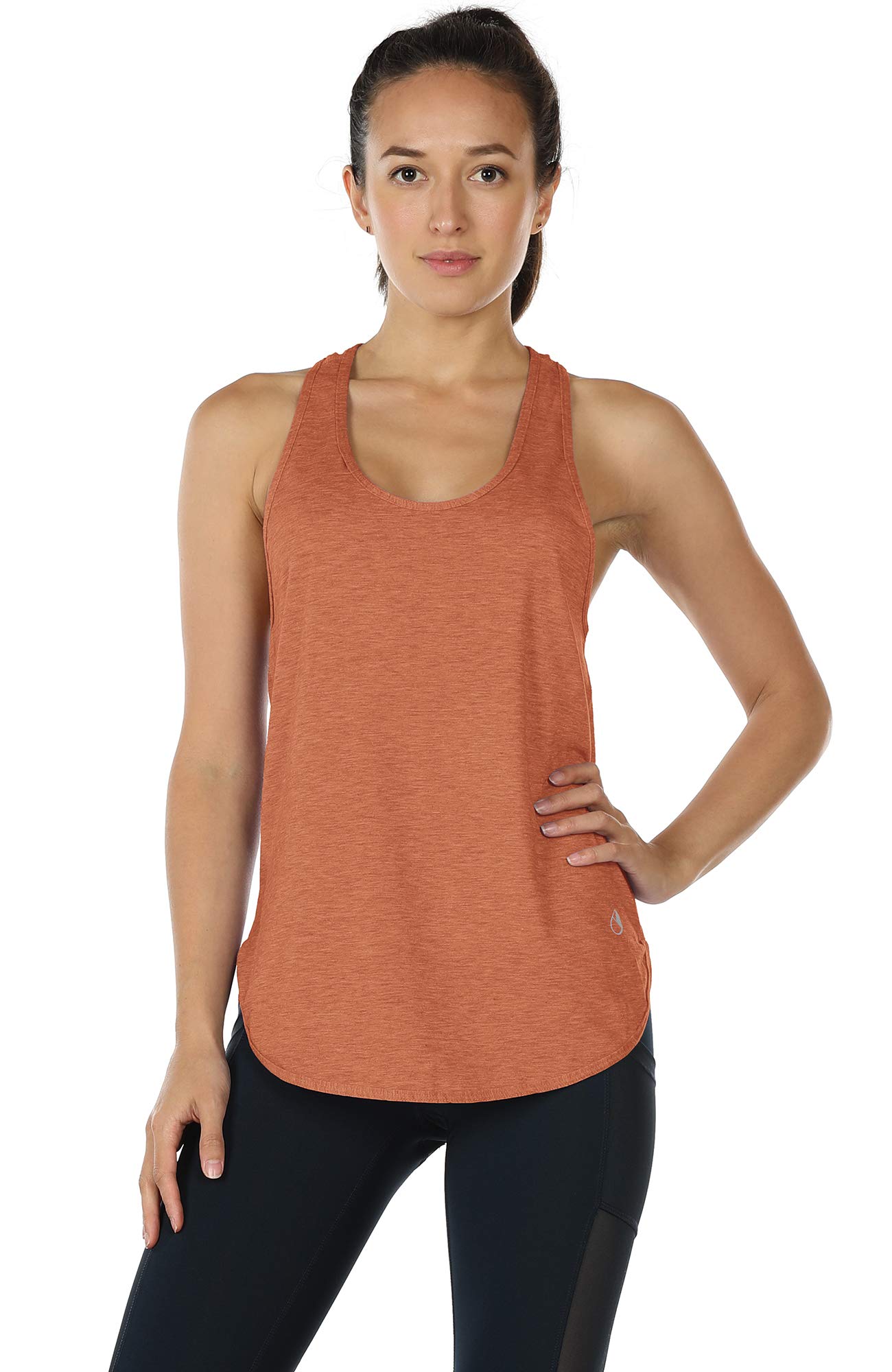 icyzone Workout Tank Tops for Women - Athletic Yoga Tops, Racerback Running Tank Top,Smoke Pine/Dusty Orange,Medium