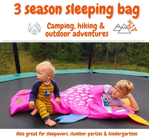 Kids Camping Sleeping Bag with Pillow, Indoor & Outdoor Use, Waterproof & Lightweight, Ideal for Backpacking & Camping, 3 Season (Spring, Summer, Autumn)