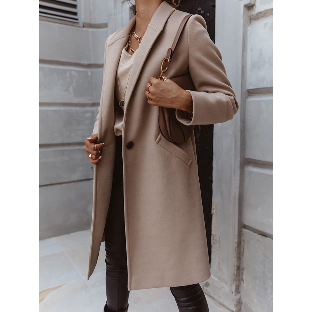 Mayntop Women Duffle Coat Windbreaker Solid Color Long Jacket Dual Pocket Plain Loose Button Lapel Plain Trench Outerwear(A Grey,2XL)