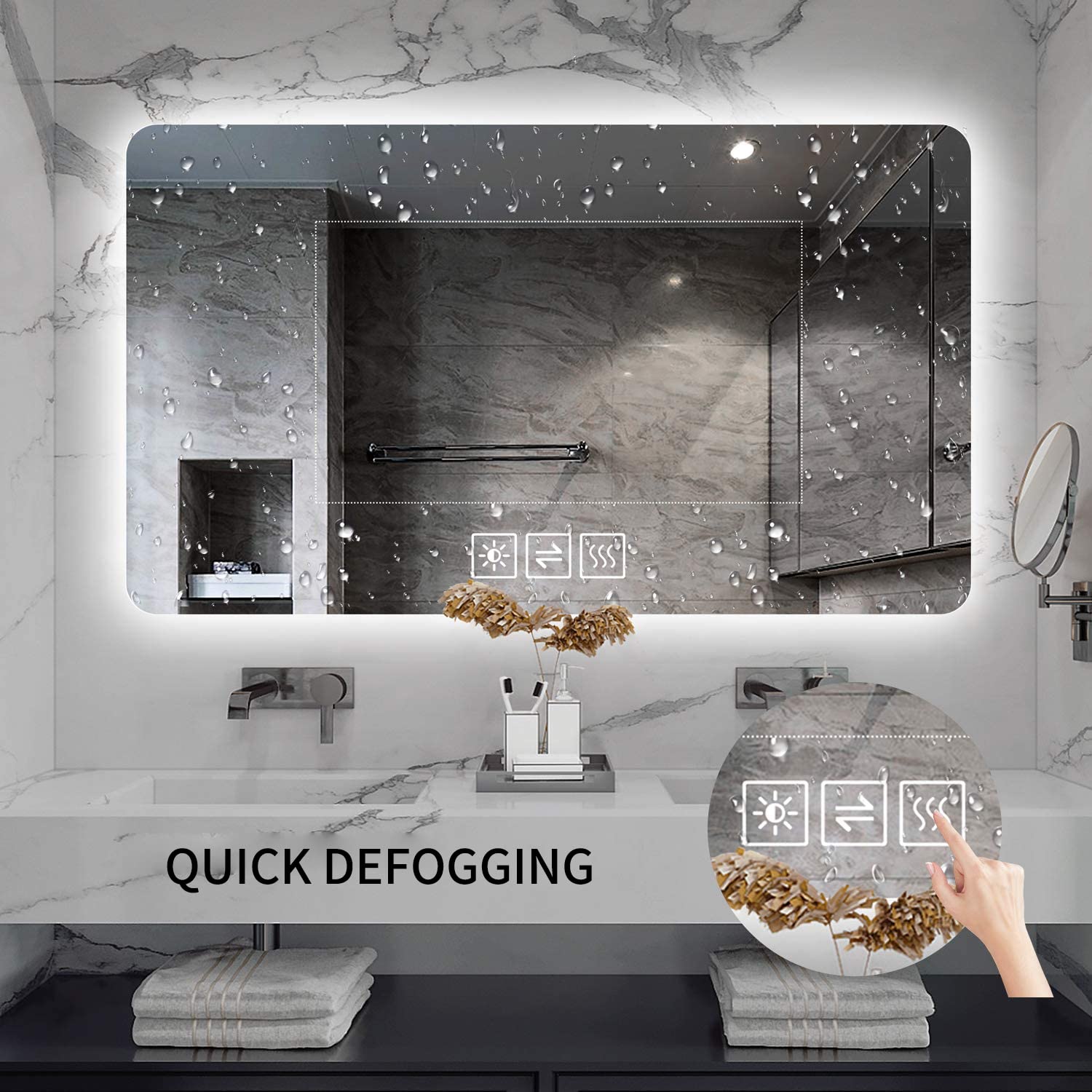 LAIYA 23.5βX47.5β Bathroom Vanity Mirror with Lights, Wall-Mounted Led Black Mirror for Bathroom Anti-Fog Waterproof, Light Adjustment Intelligent Touch Button Horizontal