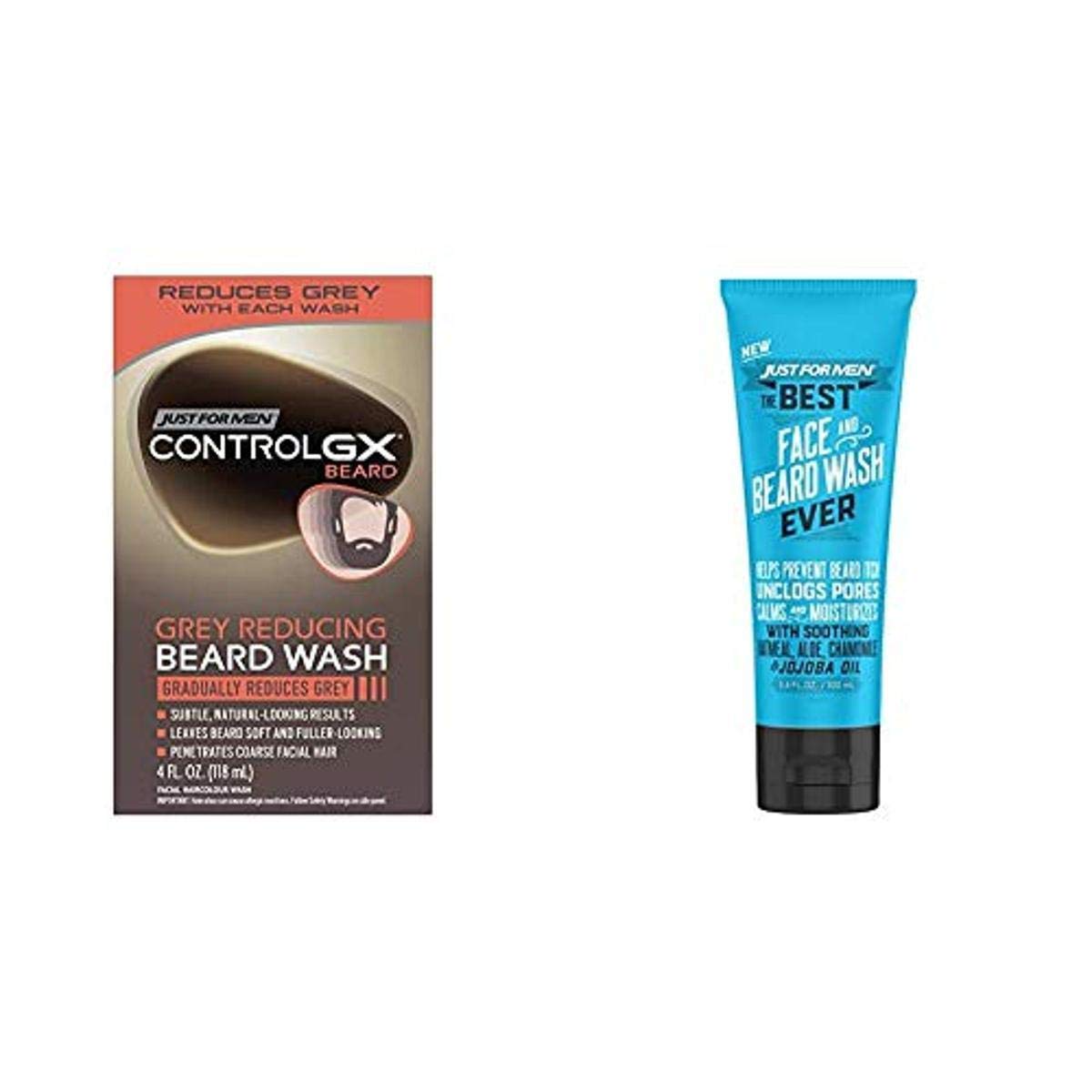 Just for Men Control GX Grey Reducing Beard Wash, Gradually Colors Mustache and Beard, 4 Fl Oz with The Best Face & Beard Wash Ever, 3 Fluid Ounce
