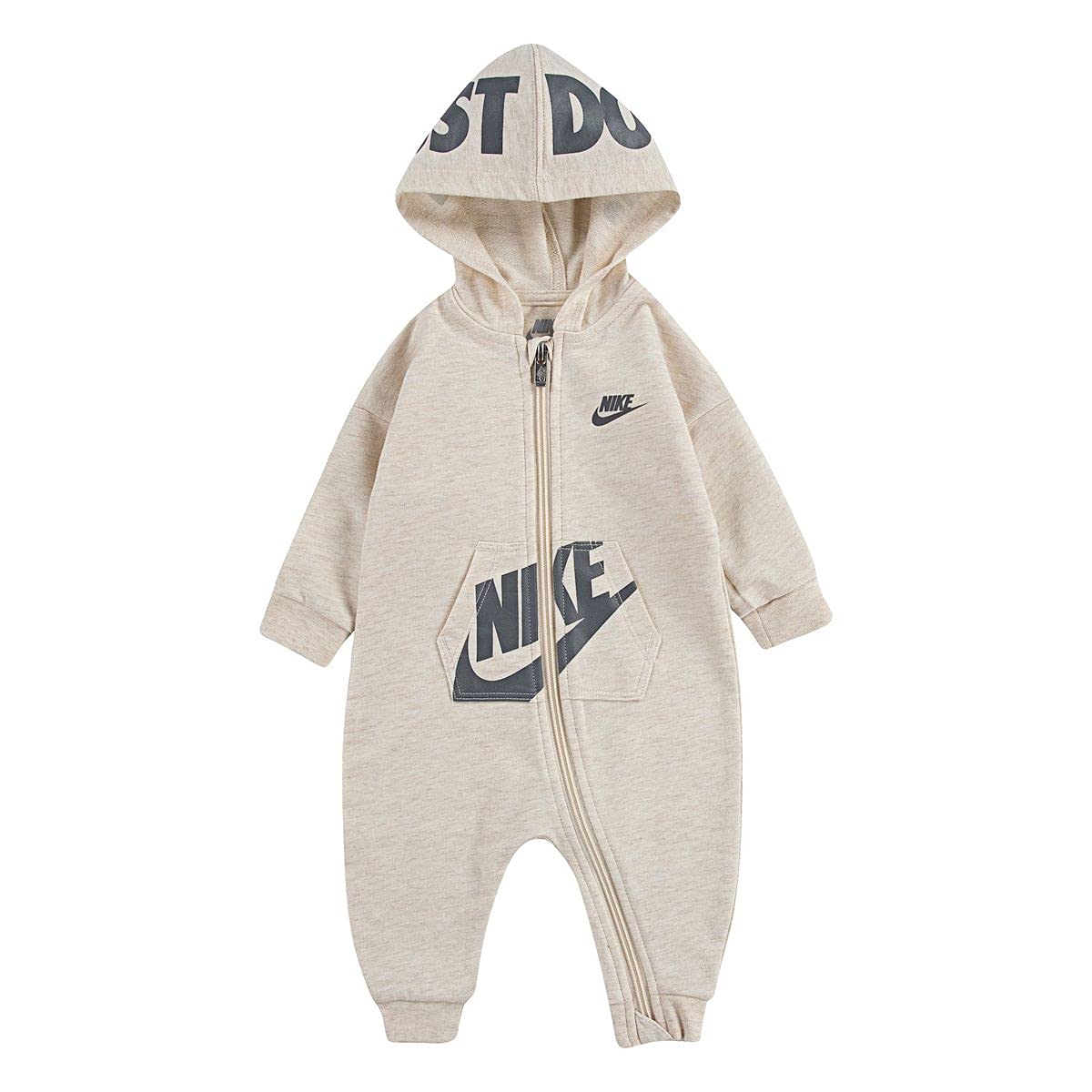 Nike Baby Boy Full-Zip Long Sleeve Hooded Coveralls (Ivory Heather(56G805-W67)/Grey, 3 Months)