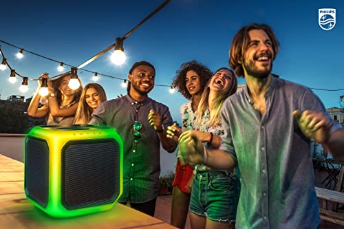 PHILIPS X7207 Bluetooth Party Cube Speaker with 360° Party Lights - Link up to 50 Speakers, Black
