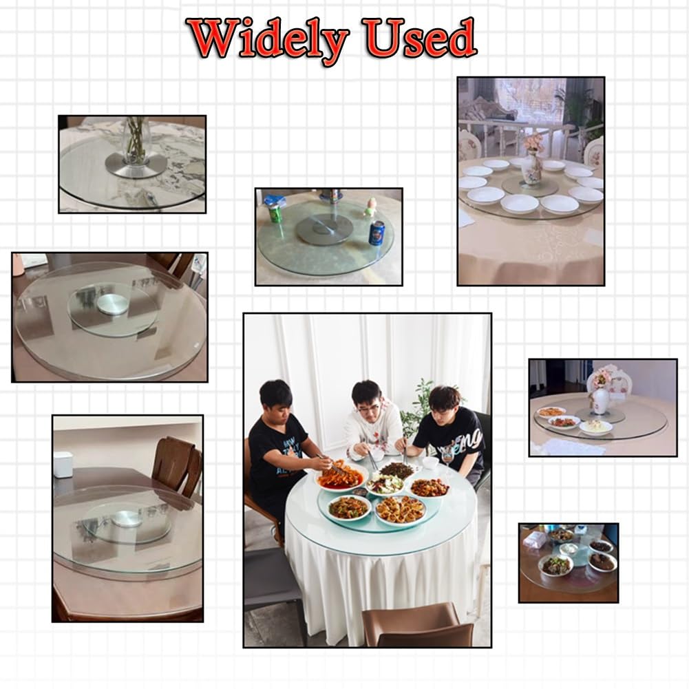 Large Lazy Susan Tempered Glass Turntable, Round Rotating Tray Kitchen Serving Plate, Dining Table Swivel Tray for Family Hotel Restaurant (Color : Clear, Size : 60cm/24in)
