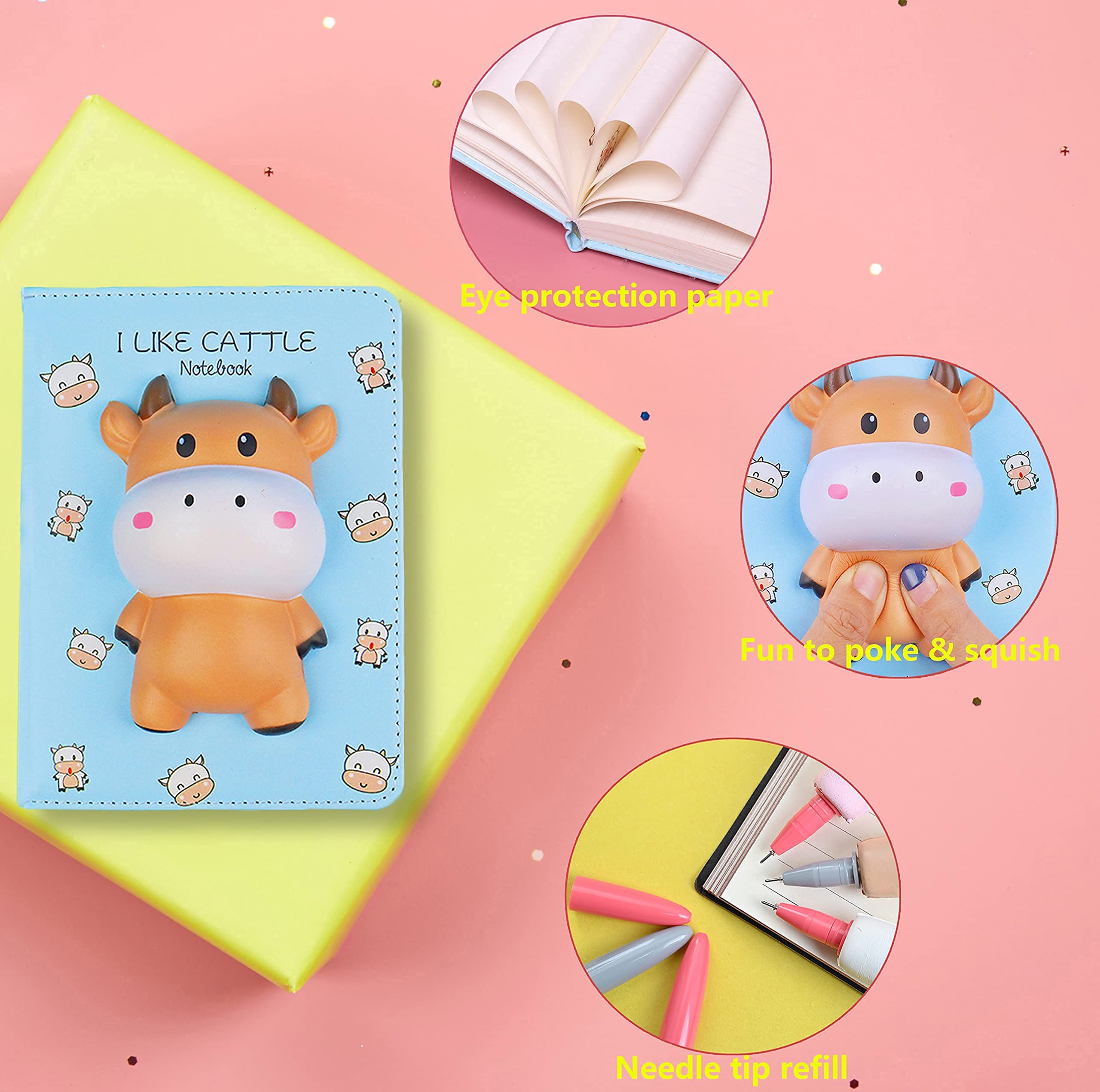 LemoHome Notebook for Girls Notebooks with Squishy Animals Stress Relief Pen,Cute Decompression Journal for women,Tiger Notebooks+one pens