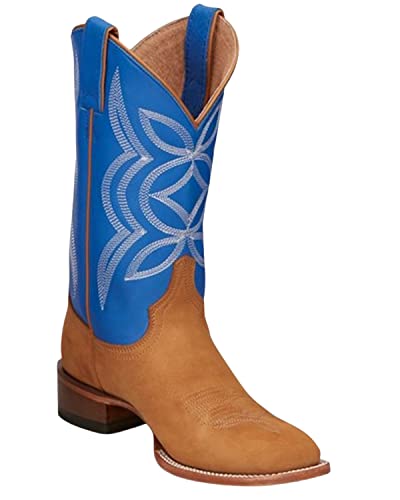 JUSTIN Boots Women's Hayes Tan 11` Blue Square Toe Boot Tan 7.5 B