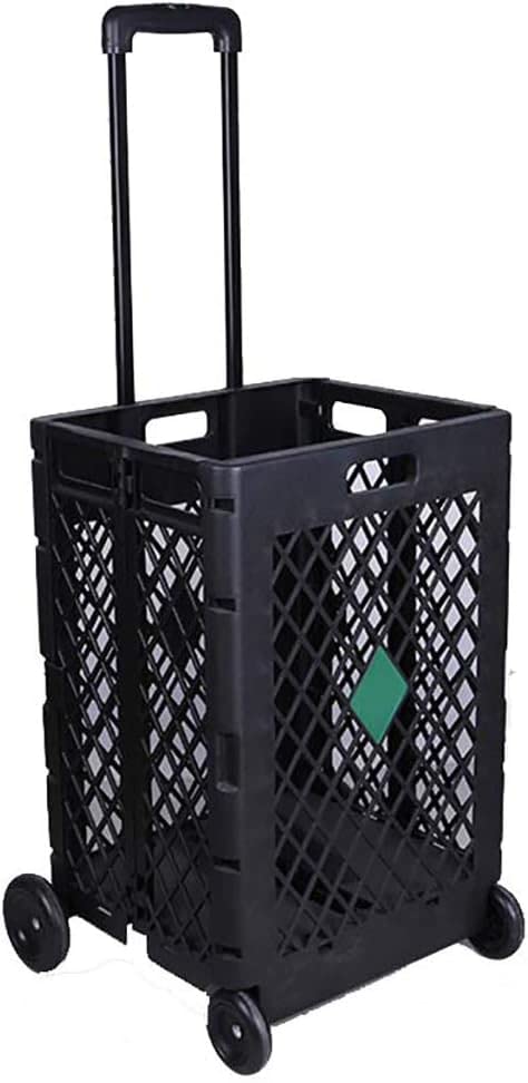 RAZZUM Large Hand Trucks,Plastic Folding Supermarket Shopping Cart Portable Trolley Car Luggage Push Storage Box Storage Box Trolleys/Black
