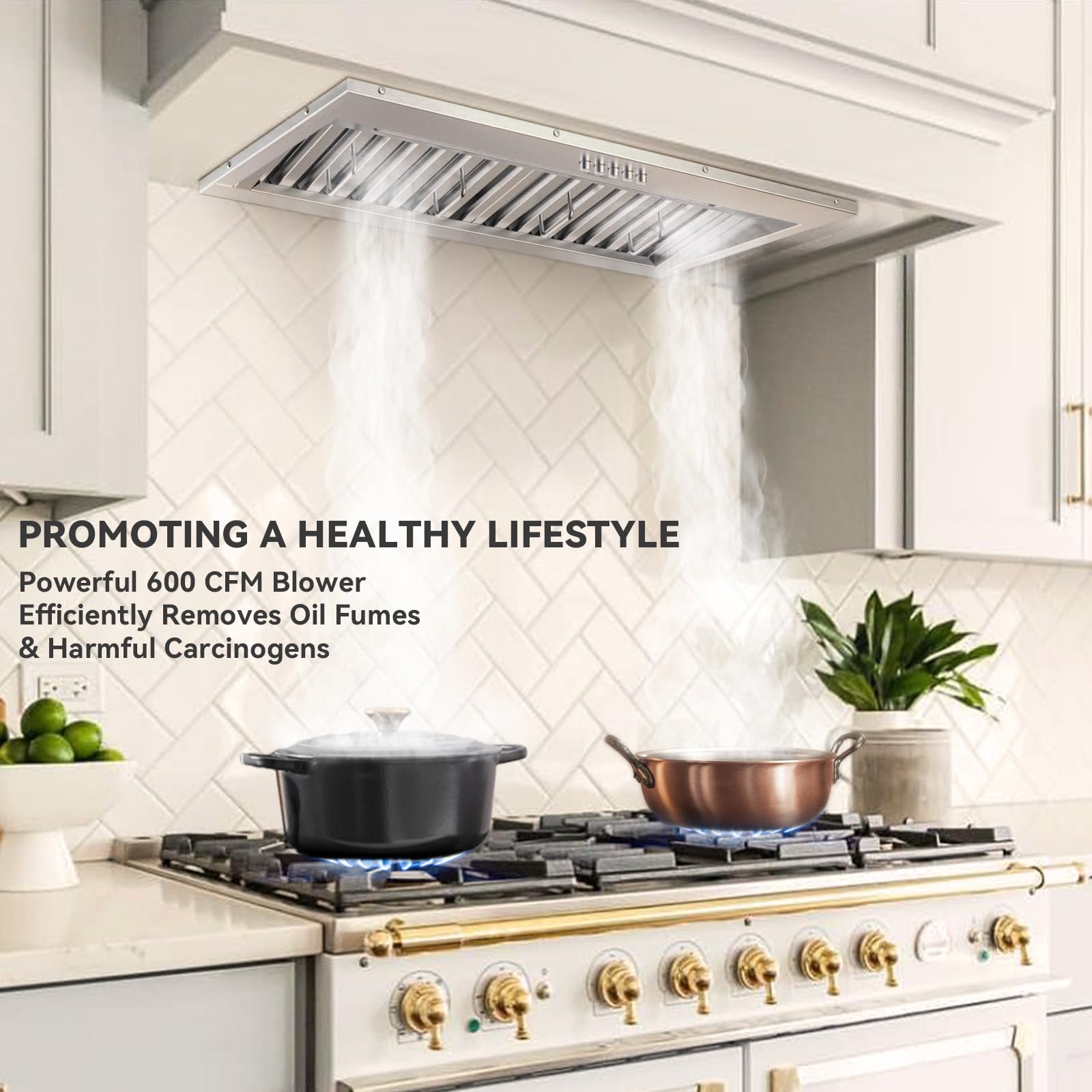 Hermitlux 30 inch Under Cabinet Range Hood with 3 Speed Exhaust Fan, Stainless Steel Range Hoods, Ducted Convertible Ductless, Vent Hood with LED Light for Kitchen