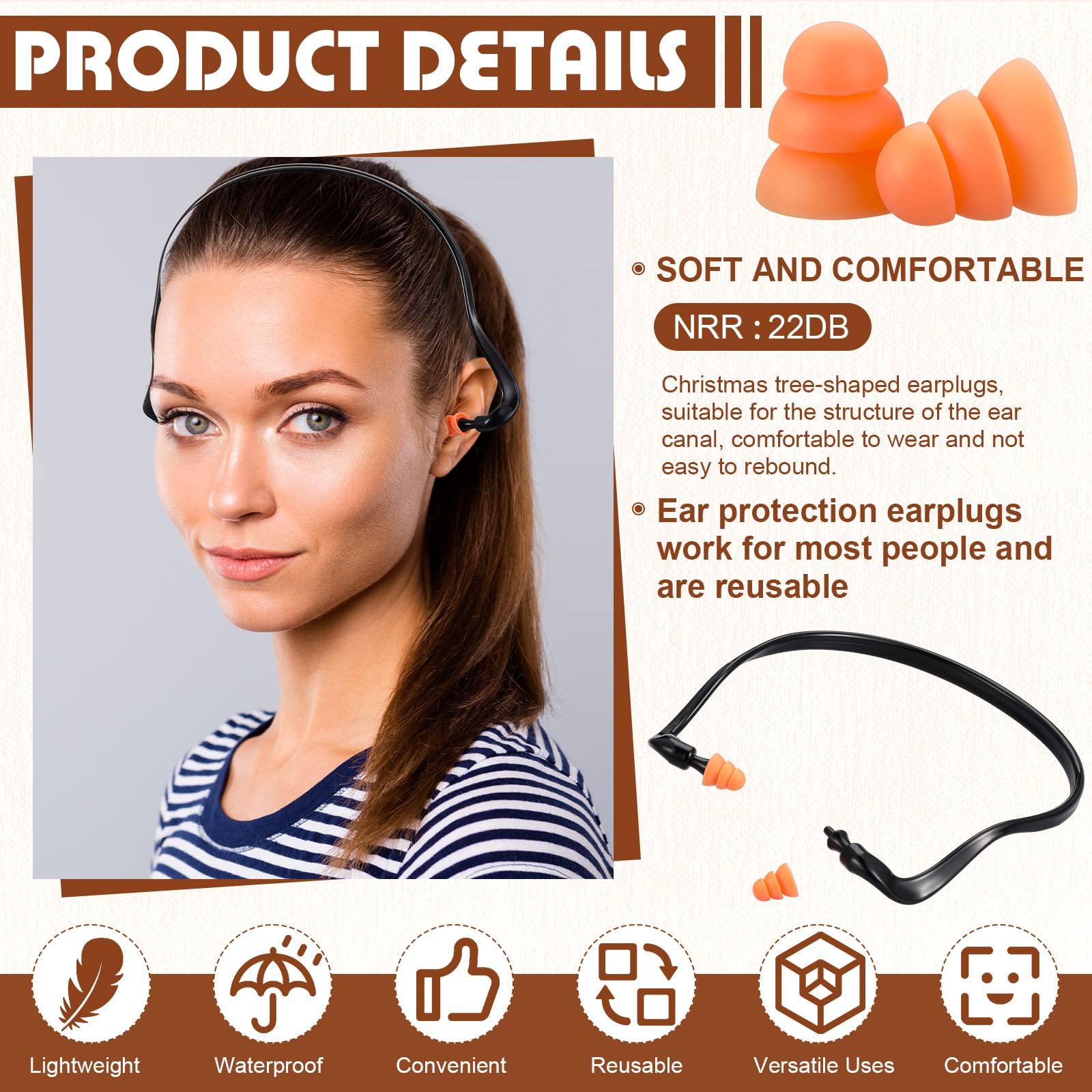 LEIFIDE 24 Pcs Ear Plugs for Shooting Range Banded Shooting Ear Plugs Reusable Washable Ear Protection Plugs Noise Cancelling Lightweight Banded Earplugs for Shooting Range Sleep Work Construction
