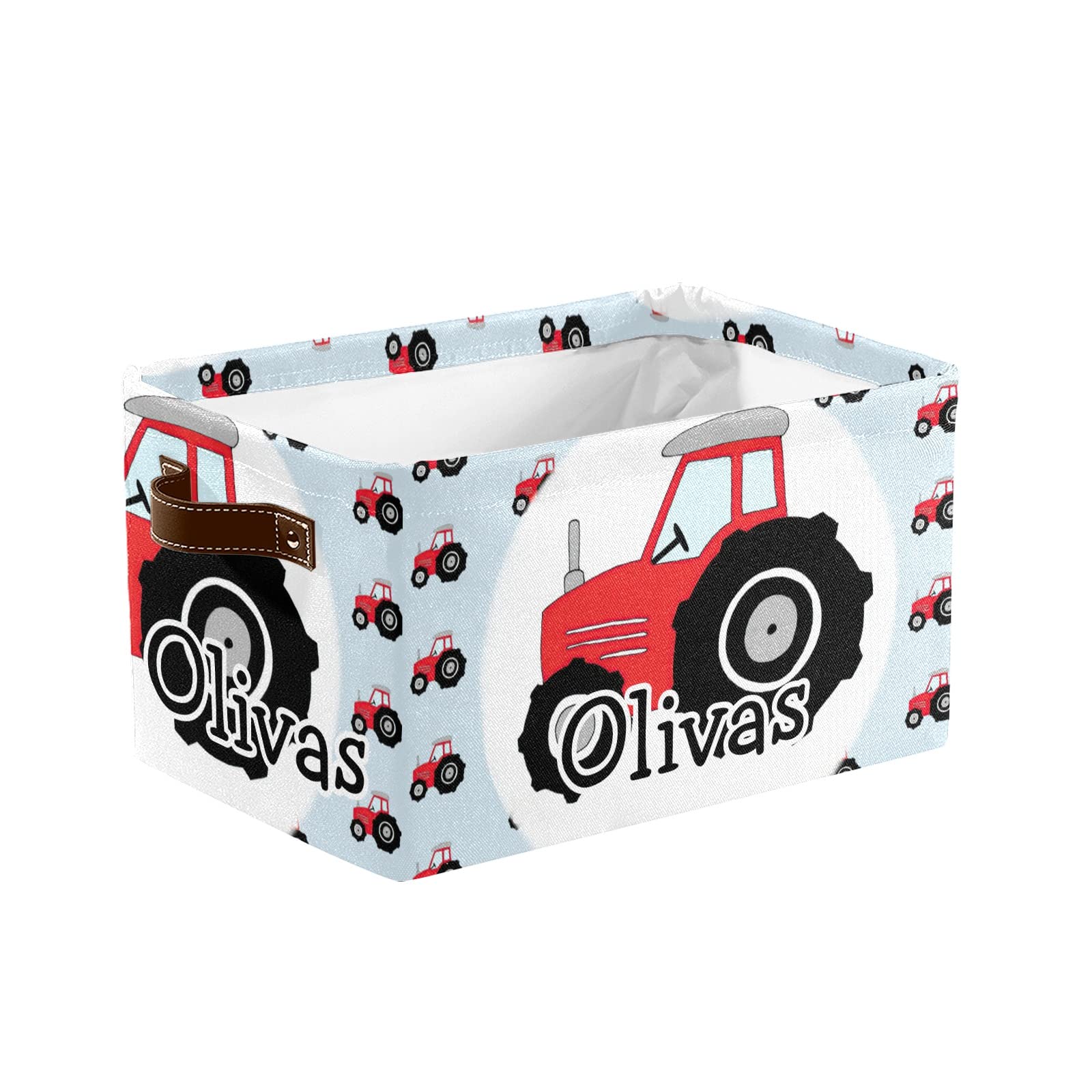 Personalized Storage Bins, Custom Storage Basket Boxes for Organizing Closet Shelf Nursery Toy Boys Red Tractor