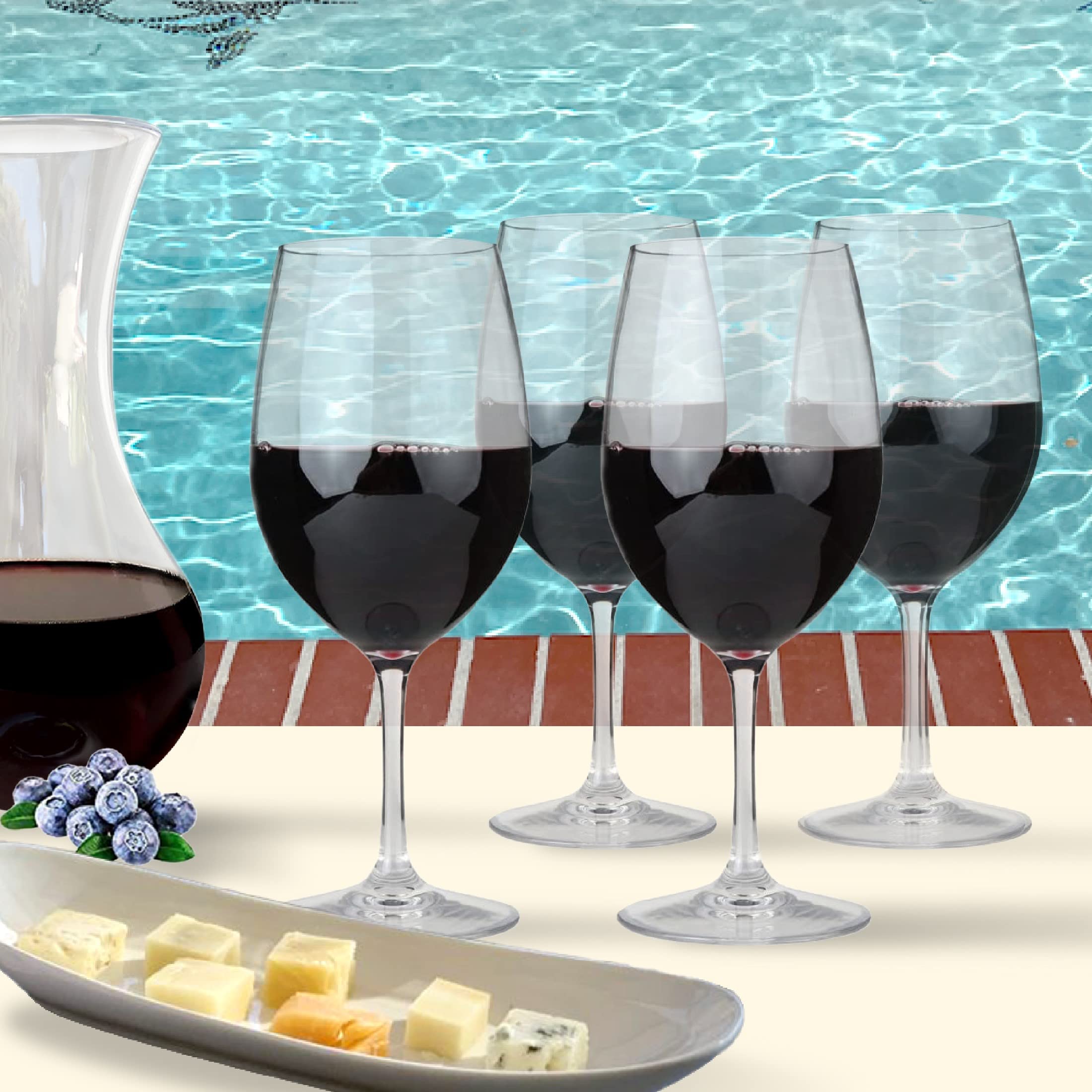 Lily's Home Unbreakable Cabernet and Merlot Bordeaux Red Wine Glasses, Made of Shatterproof Tritan Plastic, For Indoor and Outdoor Use, Reusable and Dishwasher-Safe, Crystal Clear 20 oz.