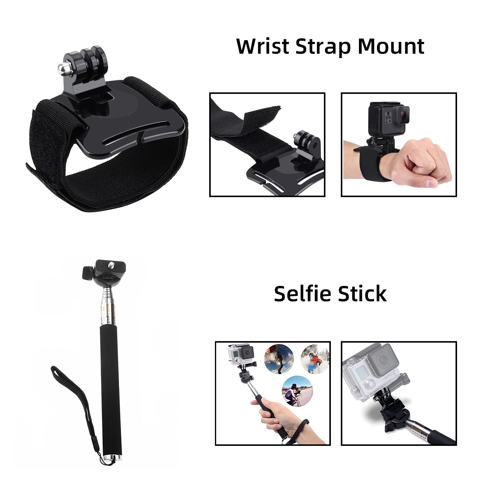 kitway Action Camera Accessories Kit Compatible with GoPro Max, HERO10/9/8/7/6/5/4/3+/3/2/1,EK7000/Wewdigi EV5000/DBpower N6/Crosstour, and More (32 in 1 Accessories)