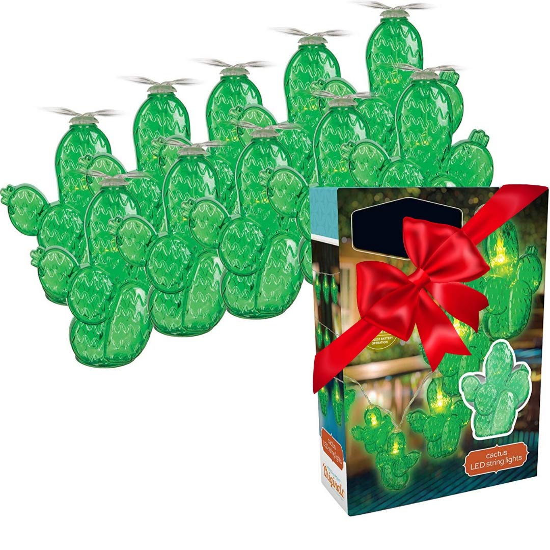 Ideas In Life LED Cactus Battery Operated String Lights - 10 pcs Set Cacti Shaped String Hanging Light Decorations - Indoor Outdoor Lighting for Home Bedroom Deck Garden