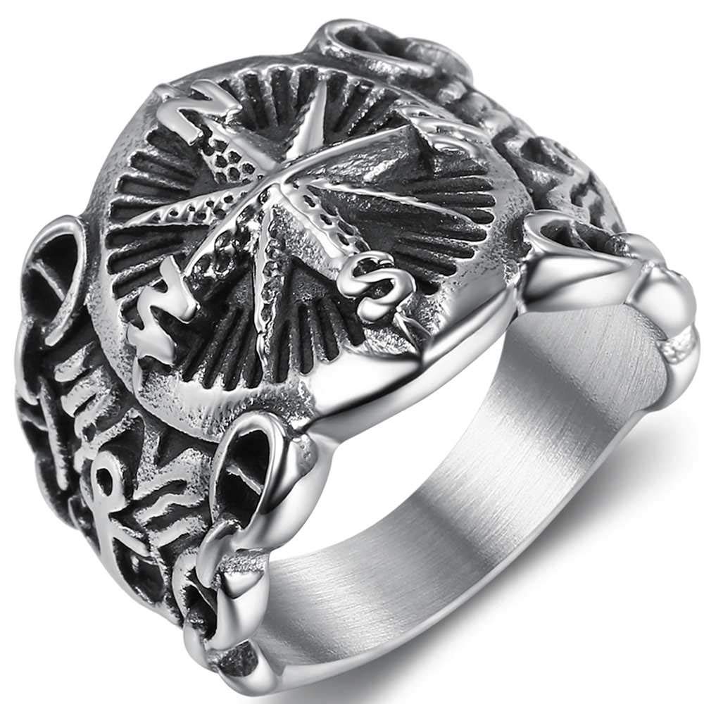 Jude Jewelers Retro Vintage Stainless Steel Compass Pirates Sailor Biker Cocktail Party Ring (Silver, 11)