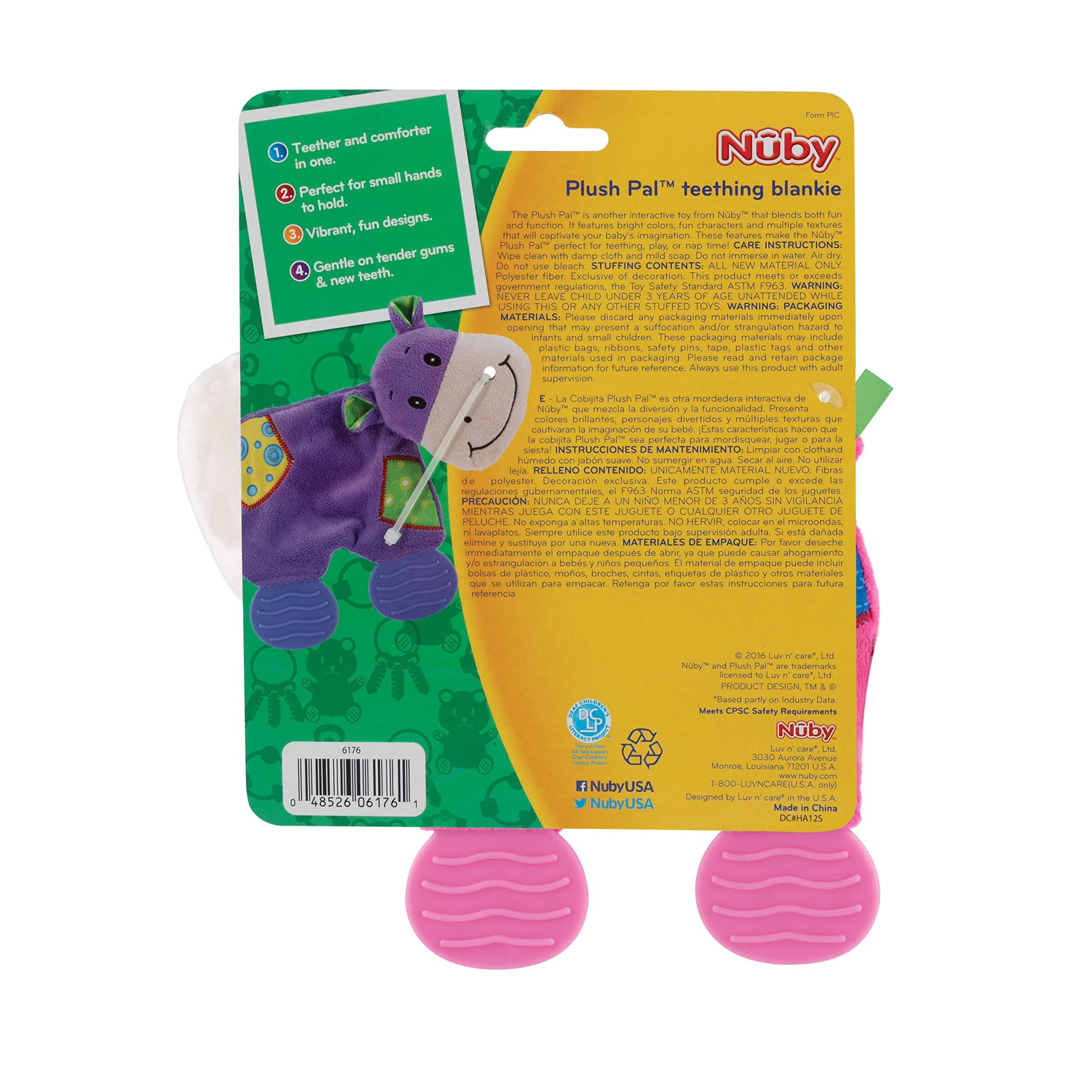 Nuby Comfort Teething Plush Pal, Interactive Blanket and Teether in One, Dog
