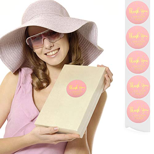 Idefair 1.5" Sticker Roll 500 PCS, Thank You Sticker Adhesive Lables for Small Business,Online Retail,Sealing Decoration (Pink)